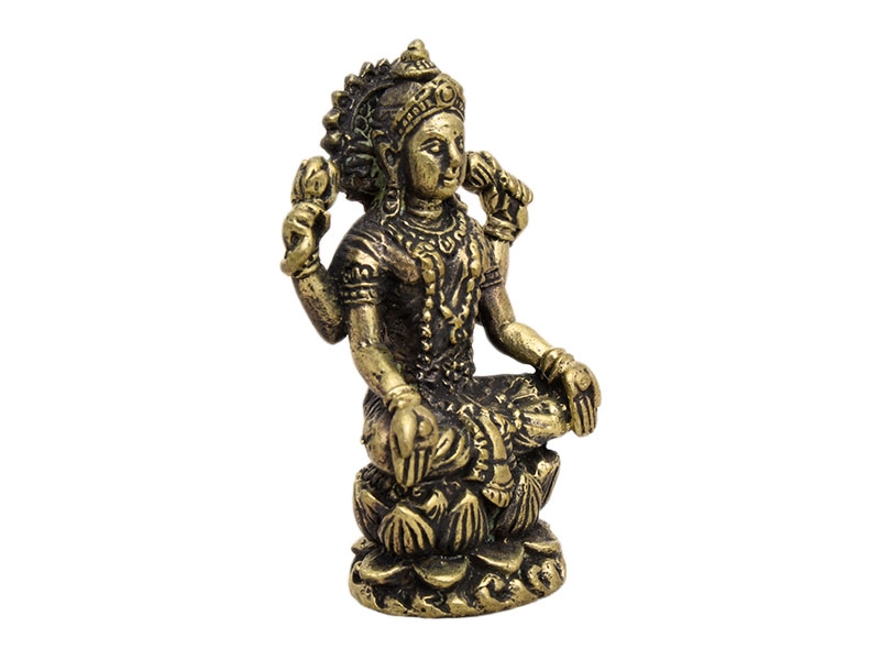 Kleine Mini Laxmi Statue sitzend mit Lotus Miniatur 3 cm