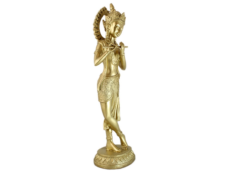 Große Krishna Statue Figur stehend goldfarben